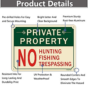 4 Pack Private Property No Hunting No Fishing No Trespassing Signs 10x 7 Inches Private Property Sign No Hunting Sign, Metal Reflective Sturdy Rust Aluminum Waterproof