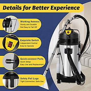 Carpet Cleaner, 110V 40L Commercial Upholstery Cleaner Machine 3 in 1 Portable Wet Dry Sofa Curtain Fabric Dust Cleaner with Long Flat/Dry/Water Vacuum Head and Round Brush for Carpet Sofa Curtain