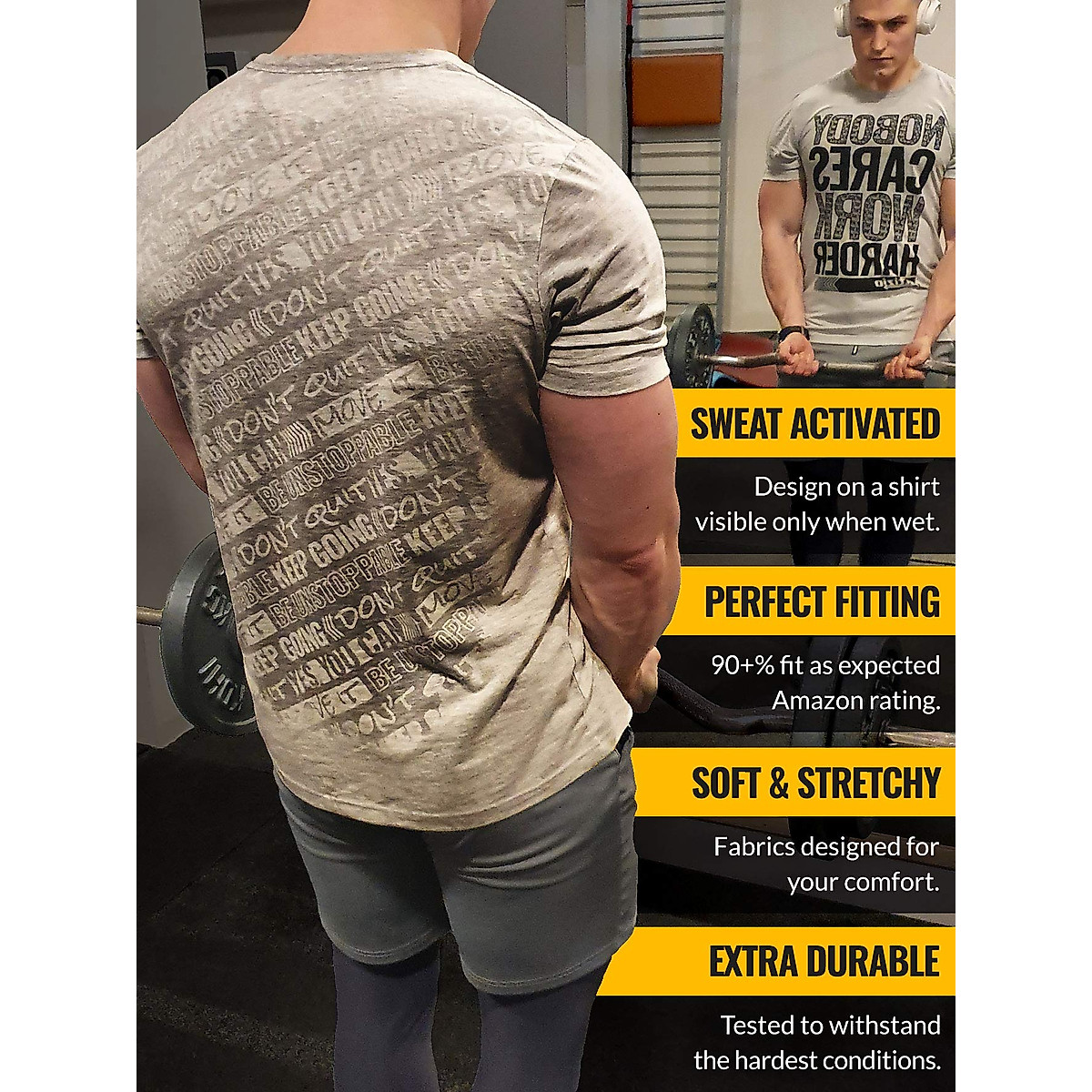 Actizio Men's Workout Shirt Cotton Fabric T-Shirt Short Sleeve Sweat Activated Motivational Exercise Gym Athletic Fit Moisture Wicking Fitness Shirt - Nobody Cares - Work Harder (Size XL)