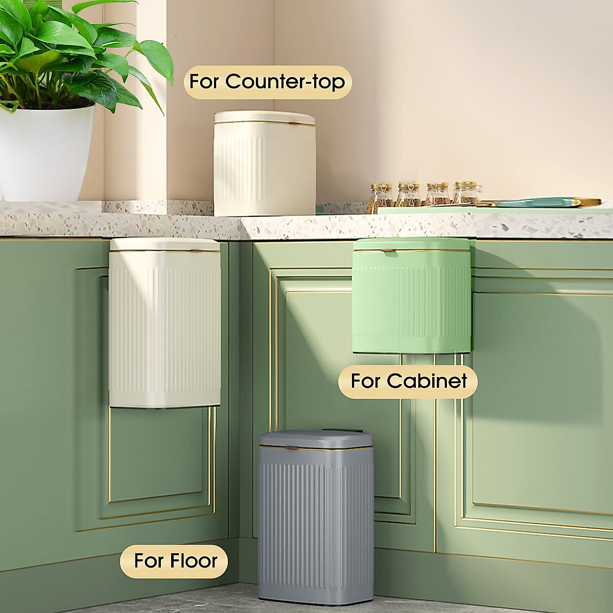 GloDeals Kitchen Trash Can with Lid, 2 in 1 Small Garbage Can Compost Bin Countertop, Wall-Mounted Under Sink Indoor Trash Bin for Kitchen, Bathroom, Cabinet Trash Can Hanging (Vintage Green/2.1Gal)