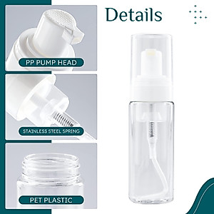 RAYNAG 2 Pack Foam Pump Bottles Foamer Bottle Mini Travel Size Soap Dispenser Mini Clear Bottles Plastic Pump Bottle, 50 ml/1.7 oz
