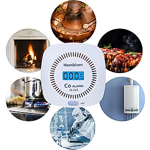 Carbon Monoxide Detectors - Hembisen CO Alarm Detector Monitor Battery Operated with Digital Display for House Kitchen Restaurant Hotel Office