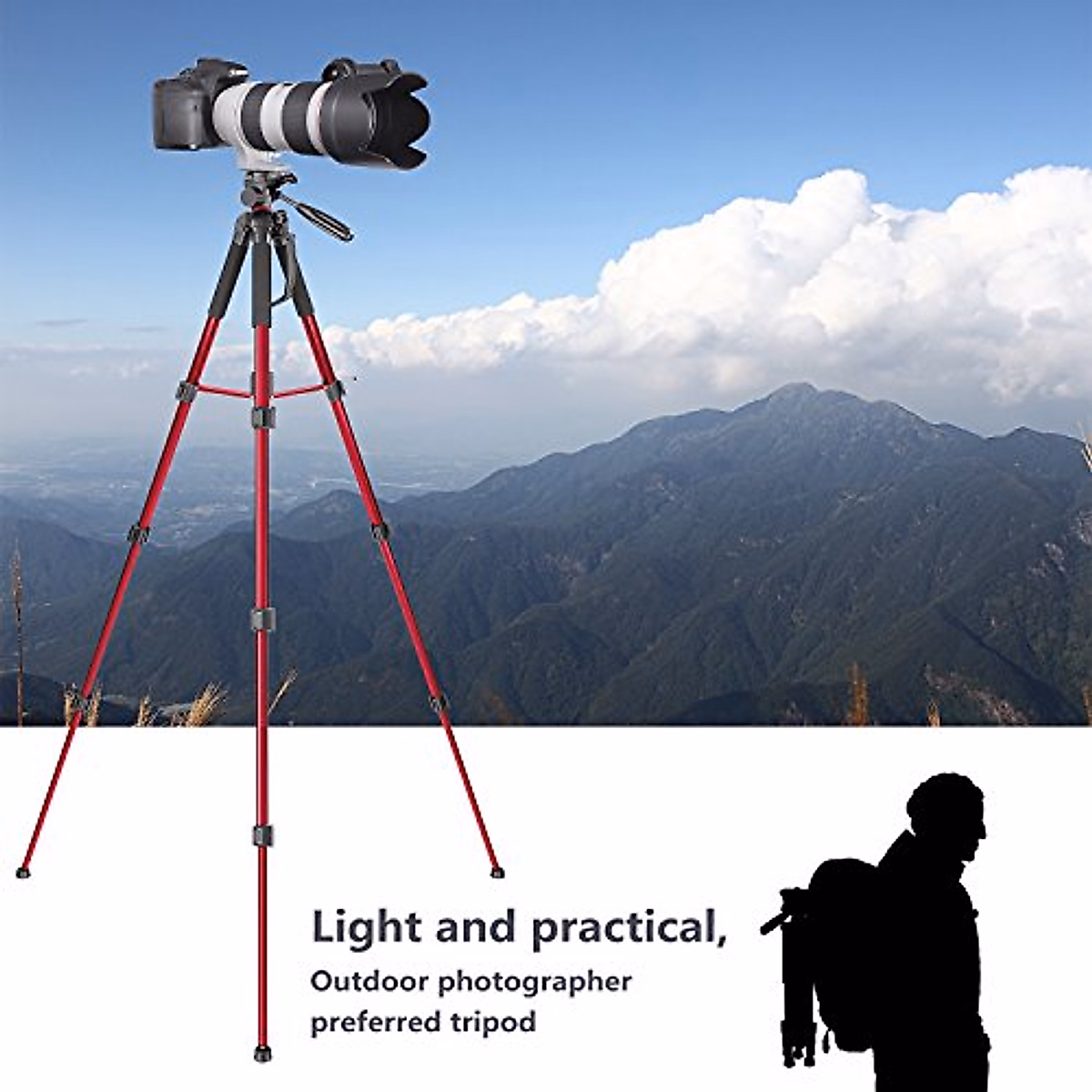 NEEWER Portable Aluminum Alloy Camera 2 in 1 Tripod Monopod Max. 70"/177cm with 3 Way Swivel Pan Head and Carrying Bag for DSLR, DV Video Camcorder (SAB264, Red)