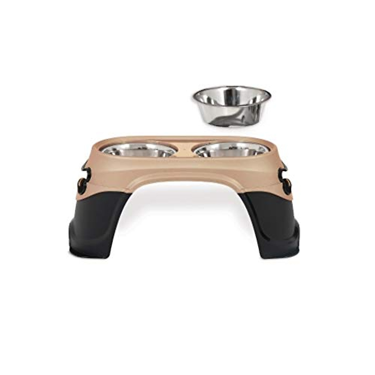 Petmate Easy Reach Pet Diner Elevated Dog Bowls 2 Sizes 2 Polished Colors, Black/Pearl Tan, Large (23479)