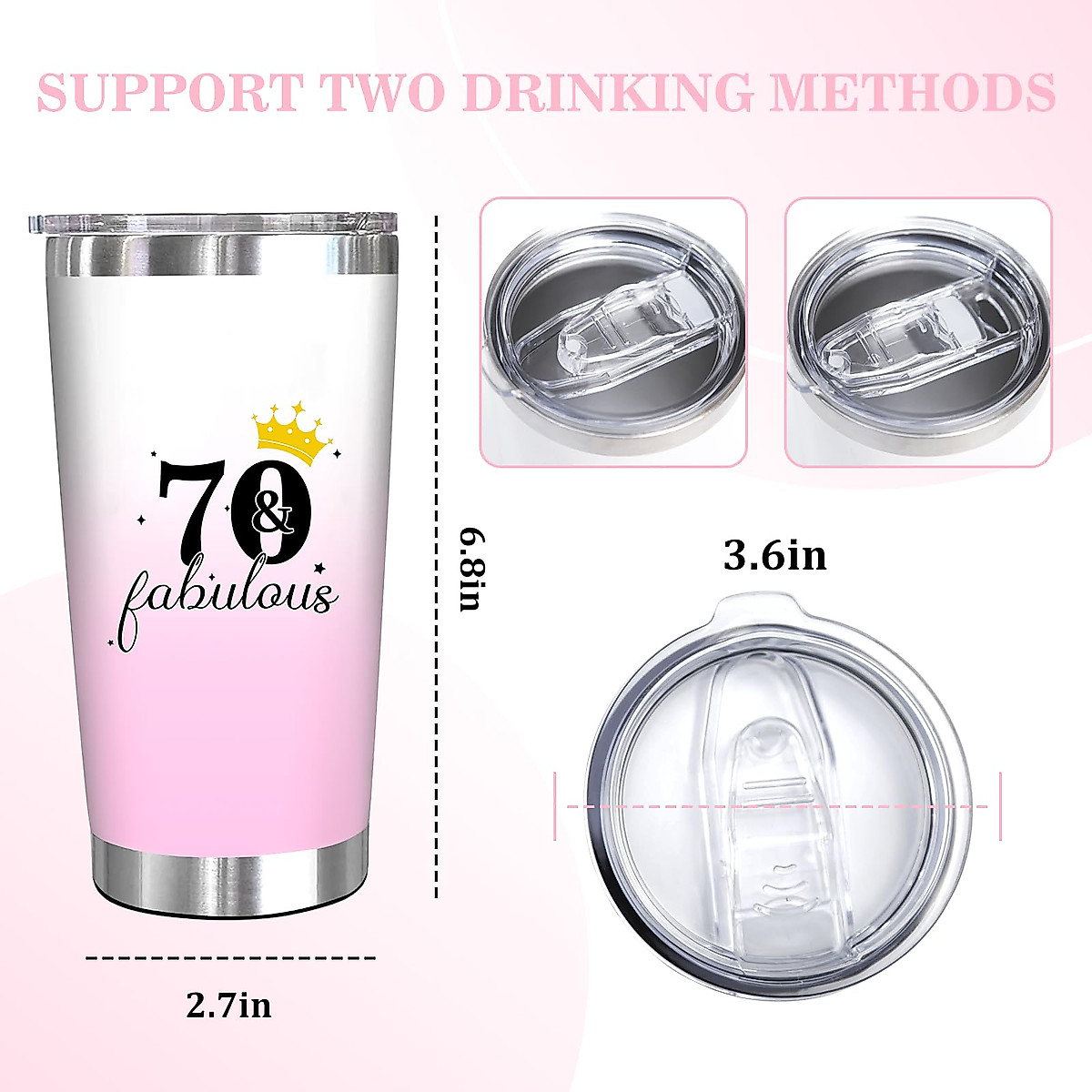 Unipinkart 70th 1945 Birthday Gifts for Women, 70 Year Old Birthday Gifts for Her, 70th Birthday Decorations for Woman Turning 70, 70 and Fabulous 20 OZ Stainless Steel Tumbler Cup