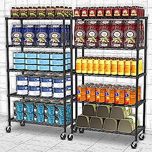 5 Tier Storage Shelves with Wheels - Metal Shelves for Storage Heavy Duty Adjustable Wire Shelving Unit Storage Shelf Organizer Storage Rack for Kitchen Garage Pantry Closet Laundry(36L x 14W x 75H)