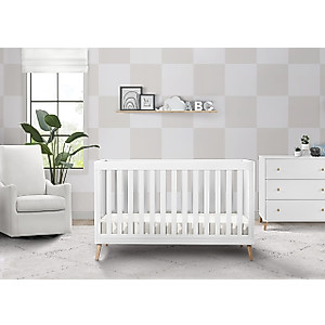 Delta Children Essex 4-in-1 Convertible Baby Crib, Bianca White with Natural Legs