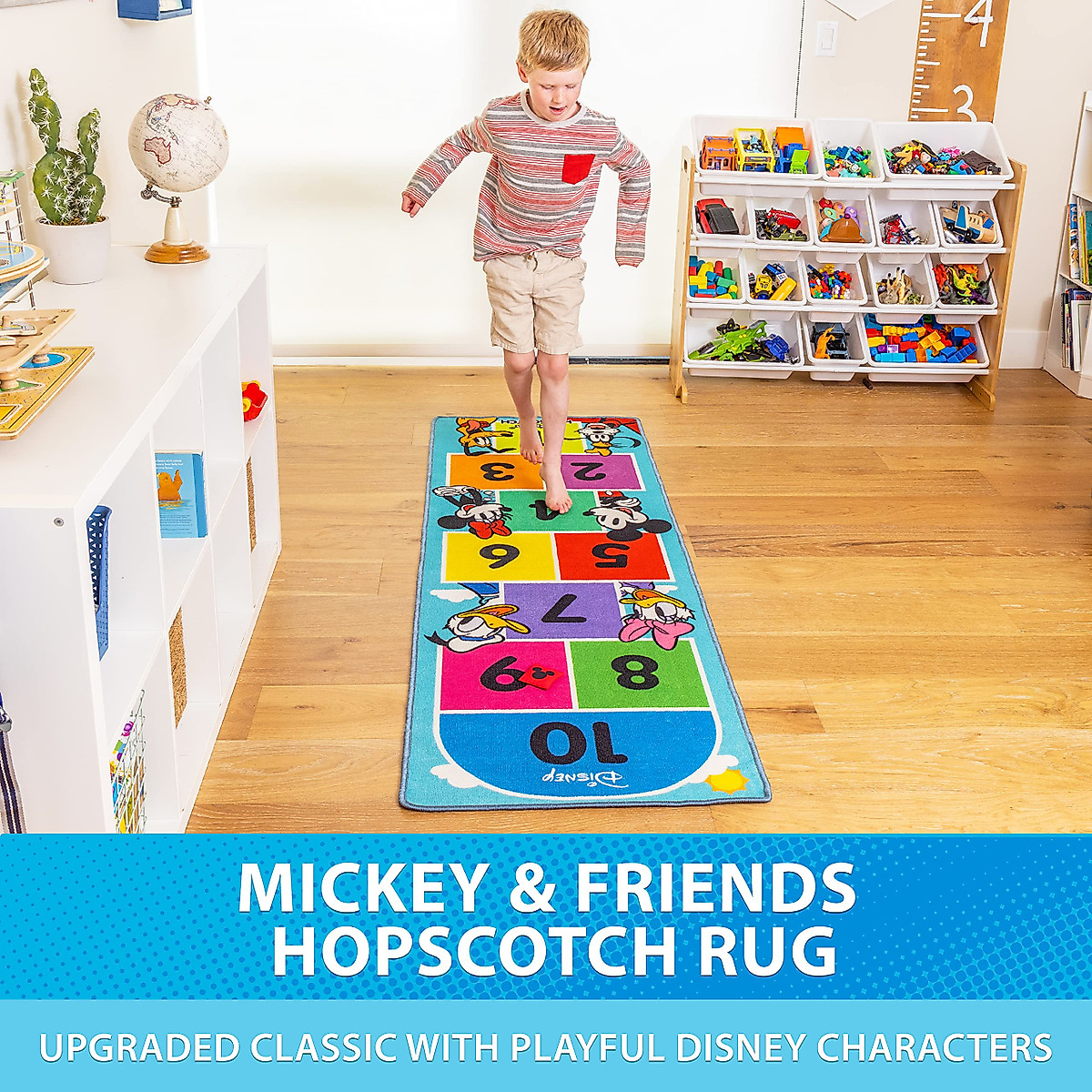 Disney Mickey and Friends 6.5 ft Hopscotch Rug by GoSports - Indoor/Outdoor Playroom Game for Kids
