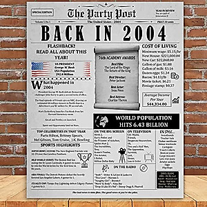 19th Birthday Party Decorations Poster - 19 Years Ago Anniversary Card for Women and Men. Back In 2004 Home Decor Supplies for Her or Him Turning 19 Years Old. 11 x 14 In Birthday Retro Card.