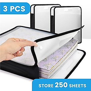 Aoibrloy 3 PCS Scrapbook Paper Storage for Holding 12 x 12 Inch Scrapbook, Black Portable Paper Storage Organizer with Handle for Storing Heat Transfer Papers Document Letter Envelope
