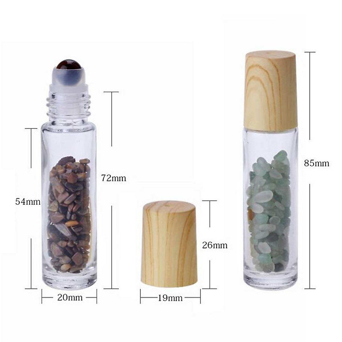 Glass Roller Bottle With Gemstone Roller Balls,10ml Roll On Bottles Essential Oil Roller Bottles Travel Sample Bottles With Crystal Chips Inside For Oil Perfume 10 Pcs
