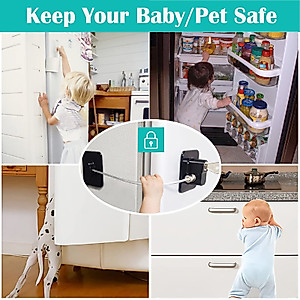 FANYAQIN Fridge Lock, 2 Pack Refrigerator Lock for Kids with Keys, Child Locks for Cabinets, Drawers, Refrigerator, Oven, Toilet, Adhesive Cabinet Locks Childproof Black