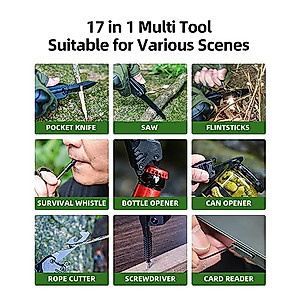 Multitool Knife 17 in 1Fire Starting Sticks, Bottle Opener, Saw Screwdrivers Bottle Opener, Whistle, Window Breaker and More -Perfect for Camping, Outdoorl, Survival and Everyday Use,Gifts for Men Dad