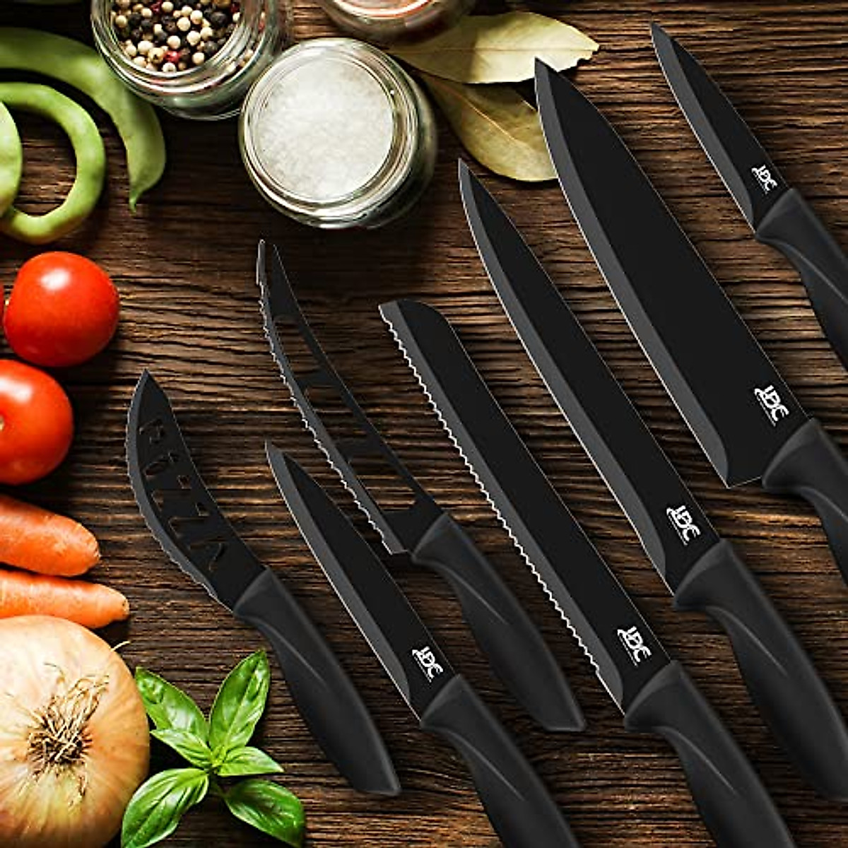 Lux Decor Collection Knife Set - 7 Piece Knives Set For Kitchen | Ultra Sharp Serrated Knife | Black Steak Knives Set | Rust Proof and Scratch Resistant Sharp Knives| Kitchen Knife Set