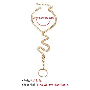 Girlssory Hand Chain Bracelet Boho Snake Finger Ring Bracelet Slave Chain Hand Harness Bracelet Dainty Bracelet with Open Band Ring for Women (Gold B)