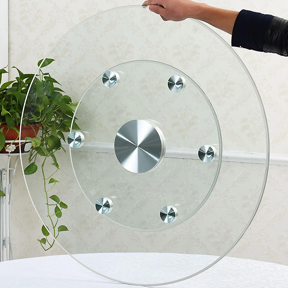 24 Inch Glass Lazy Susan Tempered Glass Round Turntable Rotating Serving With Auxiliary Wheel Design, Thicken Explosion-Proof Tempered Glass, For Sharing Food Easier (Size : Ø 60cm/24in)