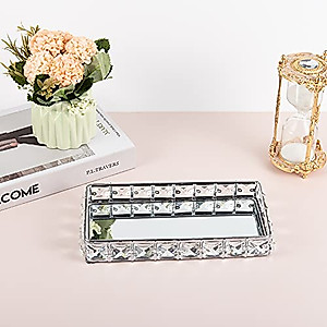 Feyarl Crystal Vanity Jewelry Trinket Tray Cosmetic Makeup Perfume Essential Oil Holder Display Organizer Storage with Anti-Scratch Real Glass Surface (8.66 x 4.33 x 1.29inch)