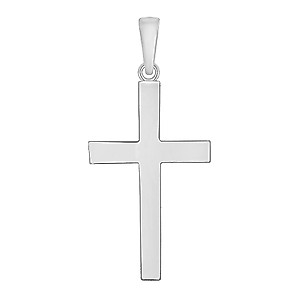 Jewelry America 14k Solid White Gold Traditional Plain Religious Cross Pendant