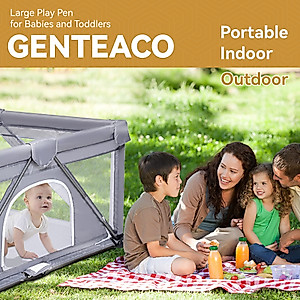 GENTEACO Baby Playpen 50"×50" Foldable Playpen for Babies and Toddlers Indoor & Outdoor Extra Large Play Pen Portable Baby Fence Play Yard Safety Kids Playpin (Grey)