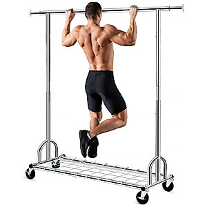 HOKEEPER Clothing Garment Rack with Shelves Capacity 450 lbs Clothing Racks on Wheels Rolling Clothes Rack for Hanging Clothes Heavy Duty Portable Collapsible Commercial Garment Rack Chrome