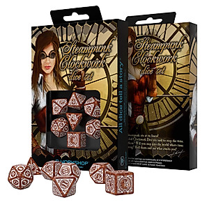 Q-Workshop Steampunk Clockwork Caramel & White Dice Set (7 Piece)