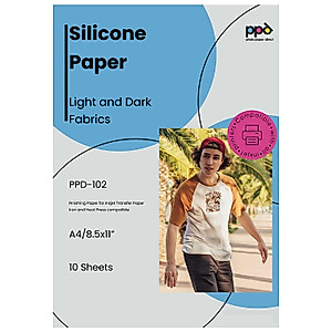 PPD Inkjet PREMIUM Iron-On White and Light Color T Shirt Transfers Paper LTR 8.5x11” Pack of 10 Sheets (PPD001-10)