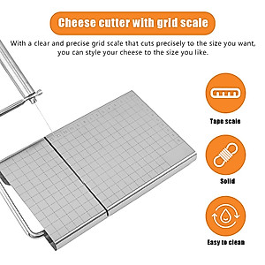 QWLWBU Stainless Steel Cheese Slicer Cutter Multipurpose Cheese Slicer Food Cutter with 6 Replacement-wires Cheese Cutter Board with Accurate Size Scale Cheese Cutter(COLOR:silver)