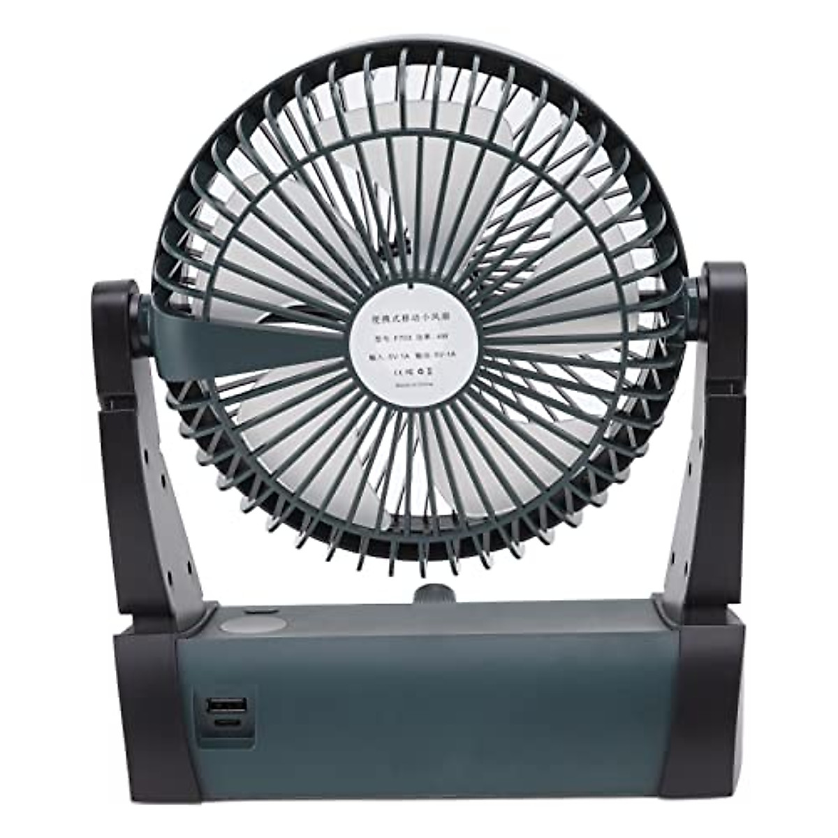 GLOGLOW USB Portable Fan, 5000mAh Battery Silent Motor Rechargeable Portable USB Small Desk Fans 2 Levels LED for Camping (Green)