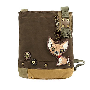Chala Patch Cross-Body Women Handbag, Canvas Messenger Bag - Chihuahua - Dark Brown