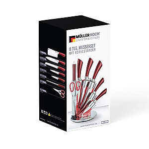 Müller Koch MK-2804 - 8 PCS Knife Set with Acrylic Block Stand (RED)