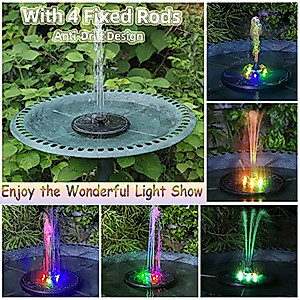 ALUKIKI Solar Fountain 4W Bird Bath Fountains Pump Upgraded Glass Panel Solar Powered Water Fountains with Color LED Lights 7 Nozzles & 4 Fixers for Garden Small Pond Outdoor Swimming Pool Fish Tank