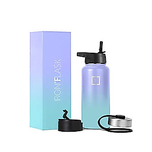 IRON °FLASK Sports Water Bottle - 32 Oz, 3 Lids (Straw Lid), Leak Proof, Vacuum Insulated Stainless Steel, Double Walled, Thermo Mug, Metal Canteen