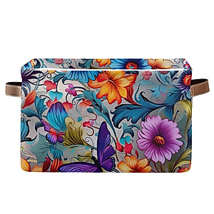 FLildon Storage Bin 1PC Colorful Floral Fabric Storage Baskets for Organizing Closet Shelf Nursery Toy Clothes Organizer with Handles