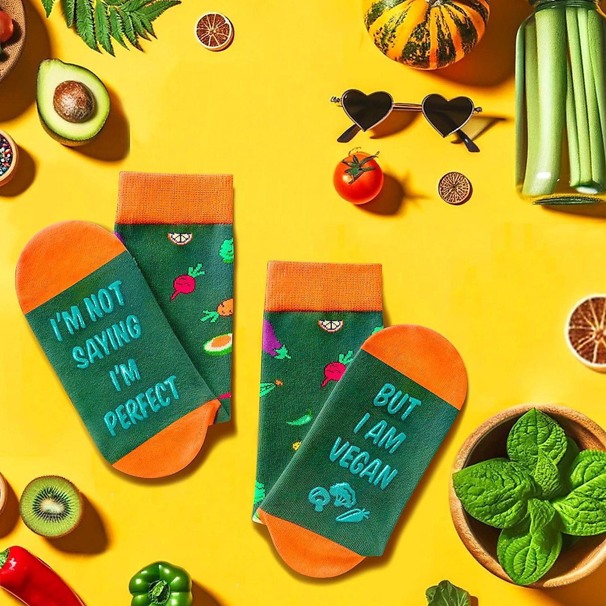 HAPPYPOP Funny Vegan Gifts Ideas for Women - Vegetarian Gifts Men, Vegan Socks Vegetable Socks For Her