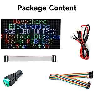 waveshare Flexible RGB Full Color LED Matrix Panel 96x48 4608 RGB LEDs, 2.5mm Pitch, Adjustable Brightness and Bendable PCB,Compatible with Raspberry Pi/Raspberry Pi Pico / ESP32