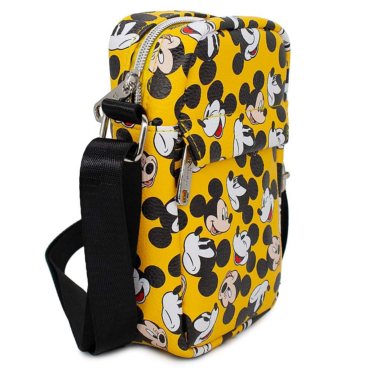 Buckle Down Disney Bag, Cross Body, Mickey Mouse Through The Years Expressions Scattered, Yellow, Vegan Leather