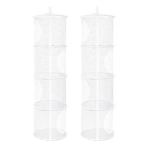 coastal rose 2Pcs Stuffed Animal Storage Foldable Stuffed Animal Net or Hammock Organizer, 4 Compartments Hanging Mesh Toy Storage Hammock for Kid Room Toys, Gloves, Hats, Socks(White)
