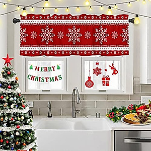 Millxiu Christmas Kitchen Curtain Valance 42x12 inch Merry Christmas White Snowflake Red Backdrop Window Valance for Kitchen and Bathroom,Rod Pocket Short Valances Window Treatment