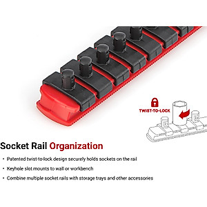 TEKTON 1/2 Inch Drive x 13 Inch Socket Rail, 10 Clips (Red) | OSR22110