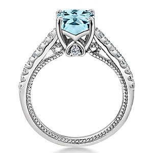 Gem Stone King 925 Sterling Silver Cushion 7MM Gemstone Birthstone and White Created Sapphire Engagement Ring | Wedding Engagement Anniversary Promise Ring For Women