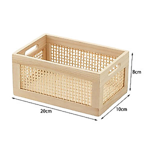 Gralara Rectangular Storage Basket, Rustic Wooden Box Sundries Book Organizer Multipurpose Wood Frame Storage Basket for Closets Bedroom Cabinets, Super Small