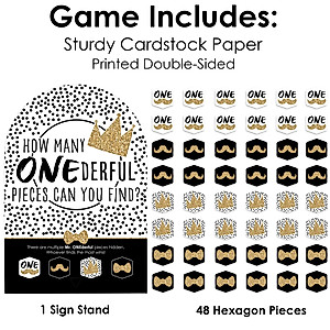 Big Dot of Happiness 1st Birthday Little Mr. Onederful - Boy First Birthday Party Scavenger Hunt - 1 Stand and 48 Game Pieces - Hide and Find Game