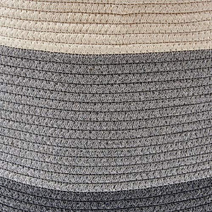 EZOWare Large Cotton Rope Storage Basket, Soft Woven Laundry Hamper with Handles for Bathroom Nursery Closet - Gradient Gray, 15 x 18 inch