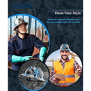 LANON Full Brim Hard Hat, OSHA Construction Work Approved, Blue Pattern Design, FRP Safety Helmet with 4 Point Adjustable Ratchet Suspension, Class C
