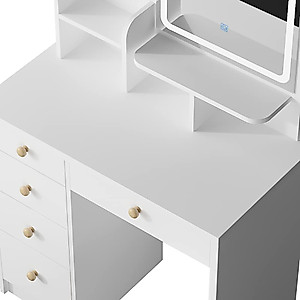 Hitow 31.5'' Makeup Vanity Set with Drawer and Shelf, Wood Dressing Table with Lighted Screen Mirror, Girls Makeup Vanity Table with Jewelry Organizer for Bedroom, White