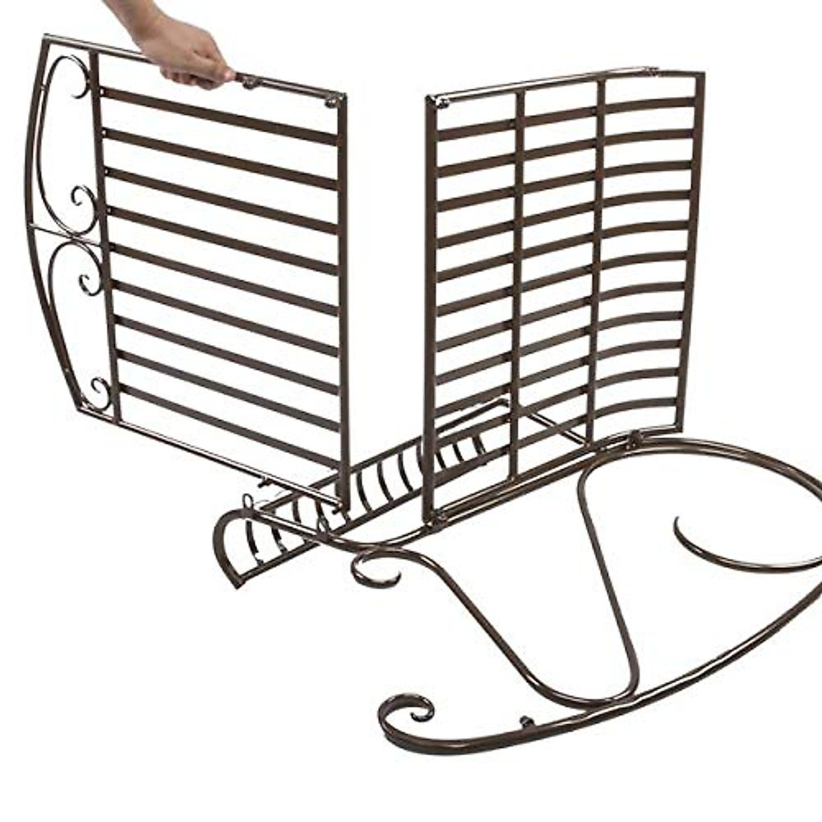 INXXCOROO Outdoor Wrought Iron Bent Arm Single Rocking Chair, Dark Brown