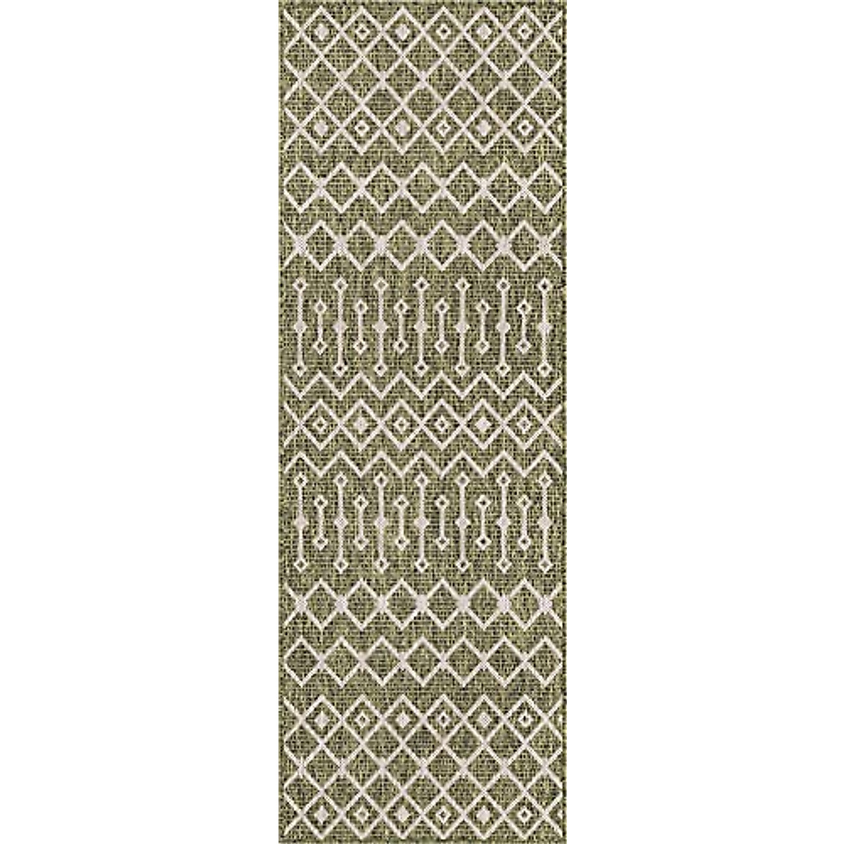 Unique Loom Outdoor Trellis Collection Area Rug - Tribal Trellis (2' x 8' Runner, Green/ Natural)