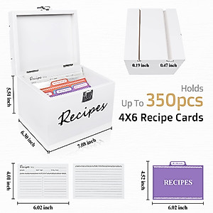 Fortuning's JDS Recipe Box with Cards and Dividers, Pinewood Recipe Organizer with 100 Double Sided 4x6 Recipe Cards, 100 Card Sheet Protectors, 12 Dividers and 2 Label Stickers