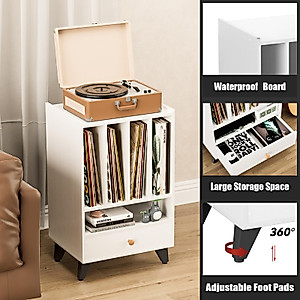 Gannyfer Vinyl Record Storage Table,3-Tier Record Player Stand with Metal Legs,Cube Turntable Stand Record Holder Up to 150 Albums,Retro Vinyl Storage Cabinet Display Shelf for Bedroom Living Room