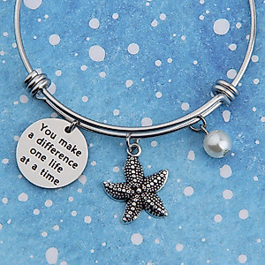 bobauna You Make A Difference One Life At A Time Starfish bracelet Appreciation Gift For Volunteer Social Worker (make difference bracelet)